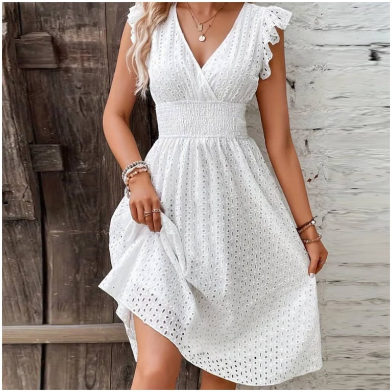 Vestido Blanco Elegante Casual Algodón Moda Mujer RINODERINA ...