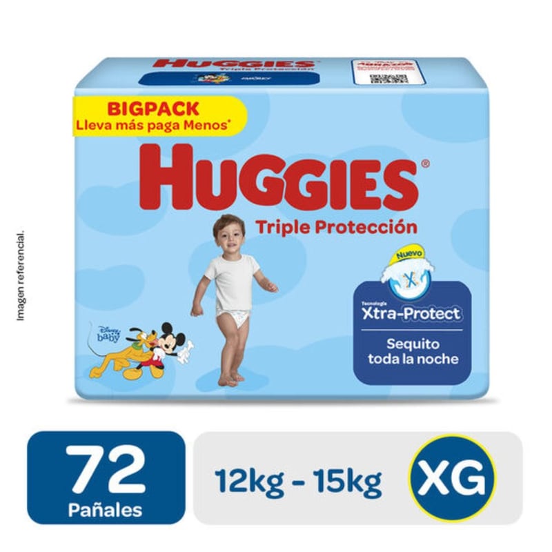 Pañales Huggies Triple Protección Xtra Big Talla XG 72 unid HUGGIES ...