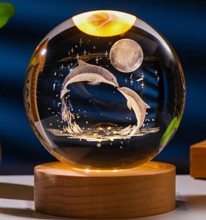 LAMPARA 3D ESFERA DE CRISTAL 6CM LED CON CAJA PARA PILAS - DELFINES ...