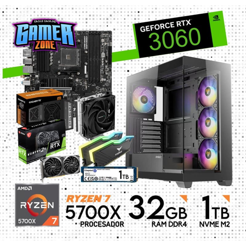 COMPUTADORA GAMER PC RYZEN 7 5700X RAM 32GB SSD 1TB GRAFICA RTX 3060 12GB RYZEN | falabella.com