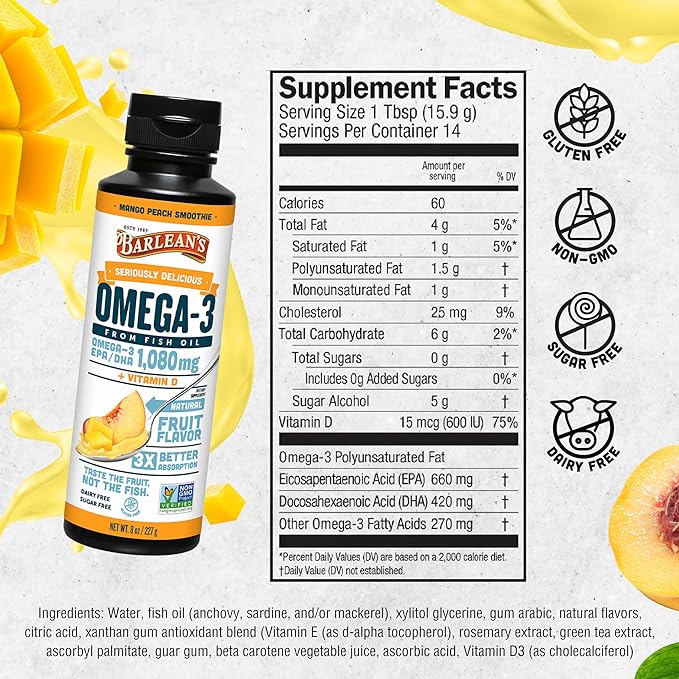 emulsion de omega 3 barleans 8 onz sabor a mango GENERICO | falabella.com