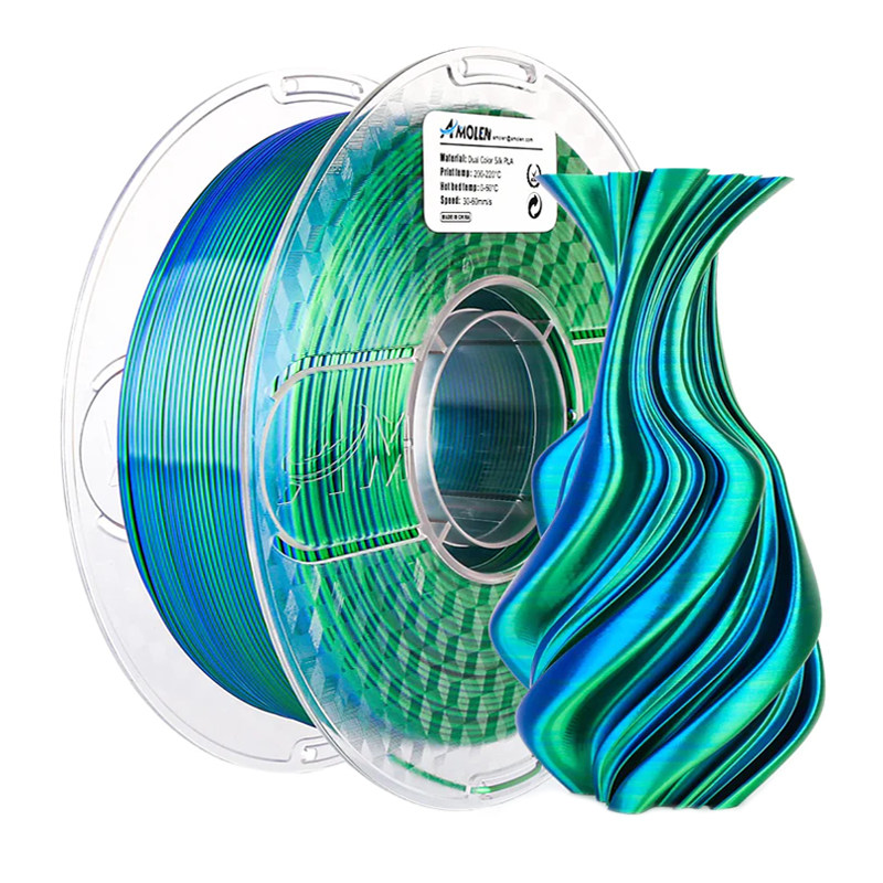 Filamento Bicolor Seda PLA para impresora 3D color Azul con Verde ...