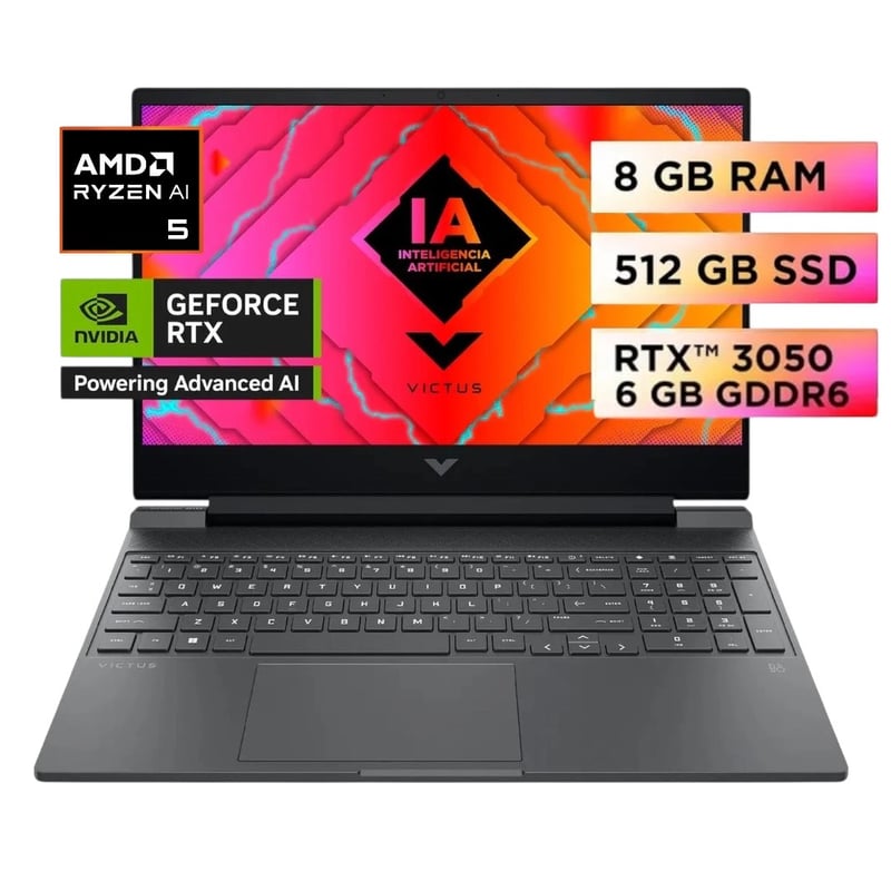 Laptop HP Victus 15-FB2002LA Ryzen 5 8645HS 8GB 512GB RTX3050-6GB IA HP ...