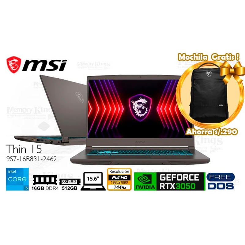 LAPTOP Core i5-12450H MSI Thin 15 B12UDX 16-512-156 GEFORCE RTX 305 MSI ...