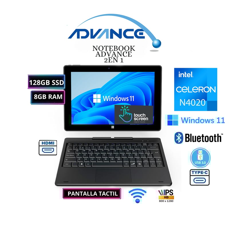 NOTEBOOK 2 EN 1 ADVANCE CN4058 10.1" CELERON N4020 8GB RAM 128GB ...