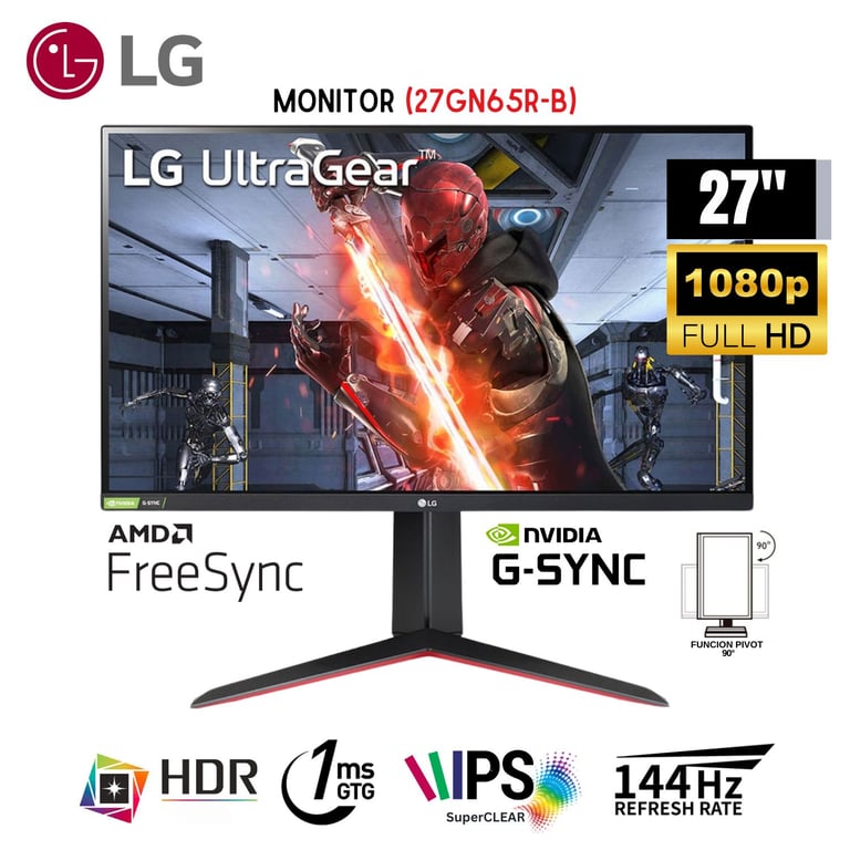 Monitor LG 27GN65R-B de 27 Pulg 144HZ 1MS IPS FHD PIVOT Antirreflejo LG | falabella.com