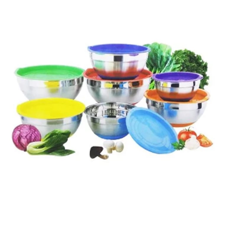 Set de Bowl 7 Piezas Acero Inoxidable con Tapas de Colores GENERICO ...