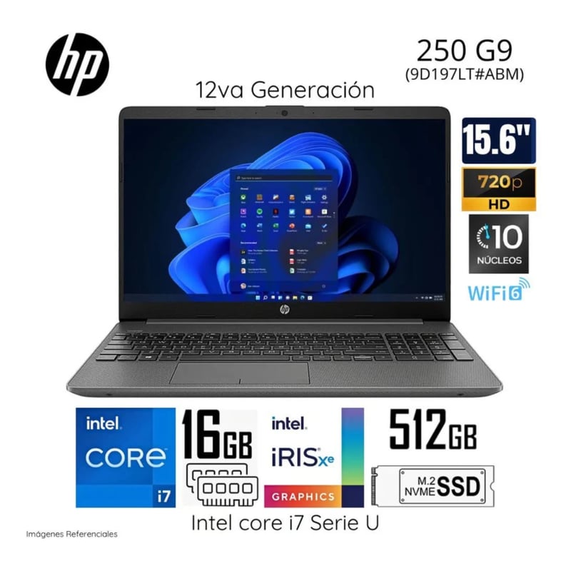 LAPTOP HP CI7-1255U 16GB 512GB SSD 15.6" HD FREEDOS 250 G9 (9D197LT-ABM) HP | falabella.com