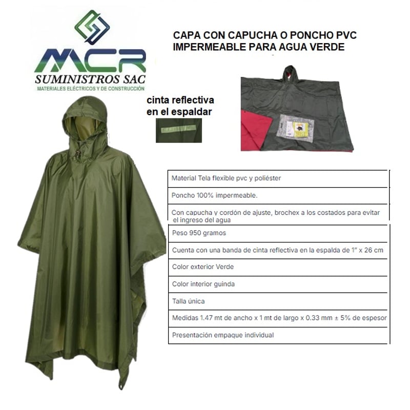 PACK DE CAPA CON CAPUCHA O PONCHO PVC IMPERMEABLE PARA AGUA VERDE ...