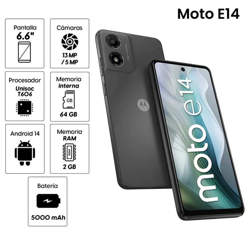 Celular Motorola Moto E14 64GB 2GB ram cámara principal 13MP frontal ...