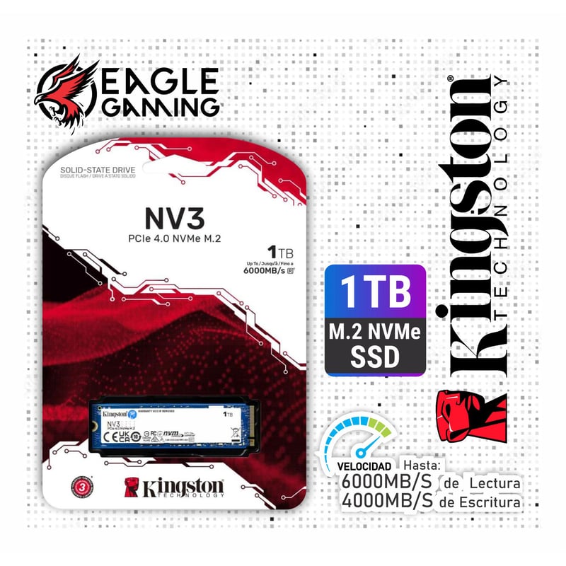 Disco SSD 1TB Kingston NV3 NVMe PCIe 4.0 de 6000Mb/s KINGSTON ...