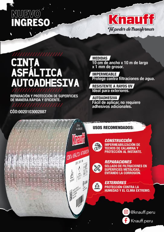 Cinta Asfáltica Autoadhesiva Impermeable y resistente a rayos UV KNAUF ...