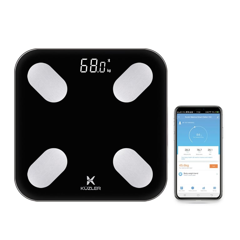 Balanza Inteligente WiFi y con APP, vidrio templado color negro KUZLER ...