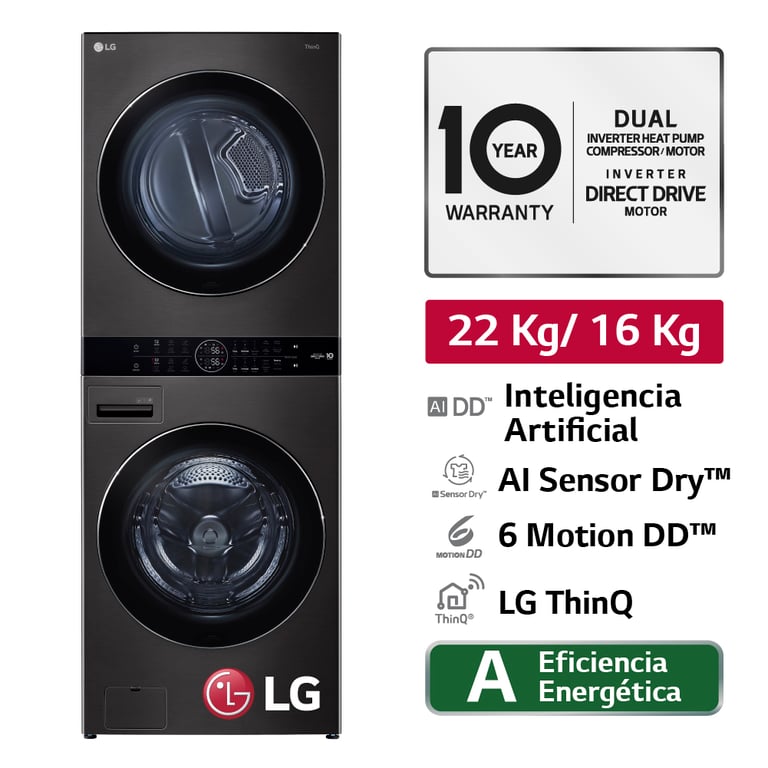 Centro De Lavado Washtower WK22BS6 22/16 Kg AI DD Carga Frontal Negro ...
