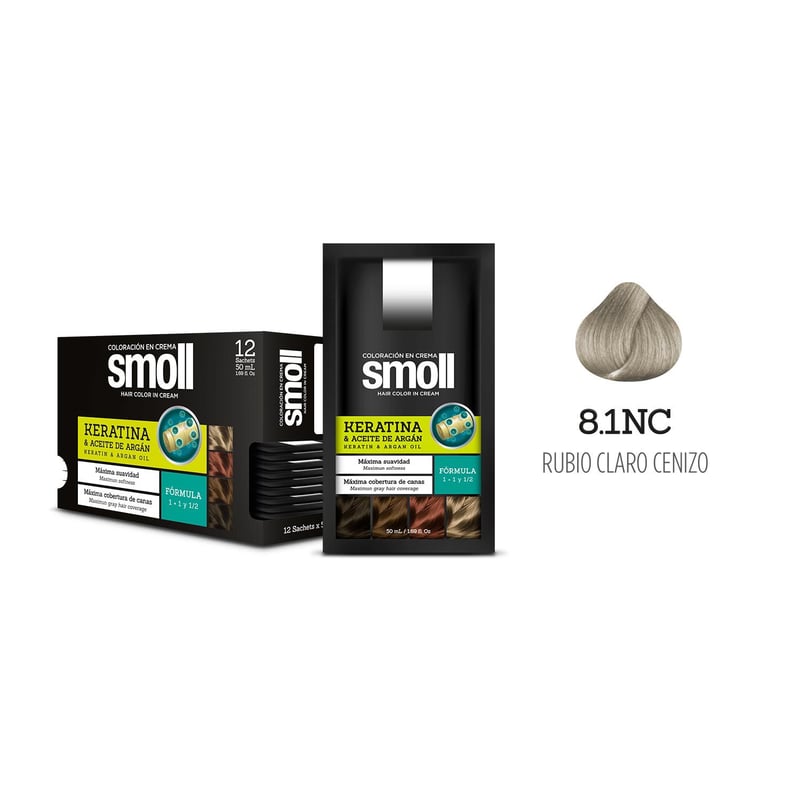 Tinte para Cabello 8.1NC Rubio Claro Cenizo Caja 12 Unidades Smoll ...