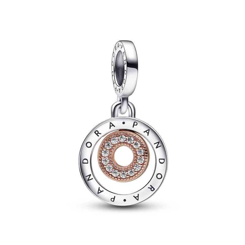 Charm colgante de dos tonos Círculos con logotipo Pandora Signature ...