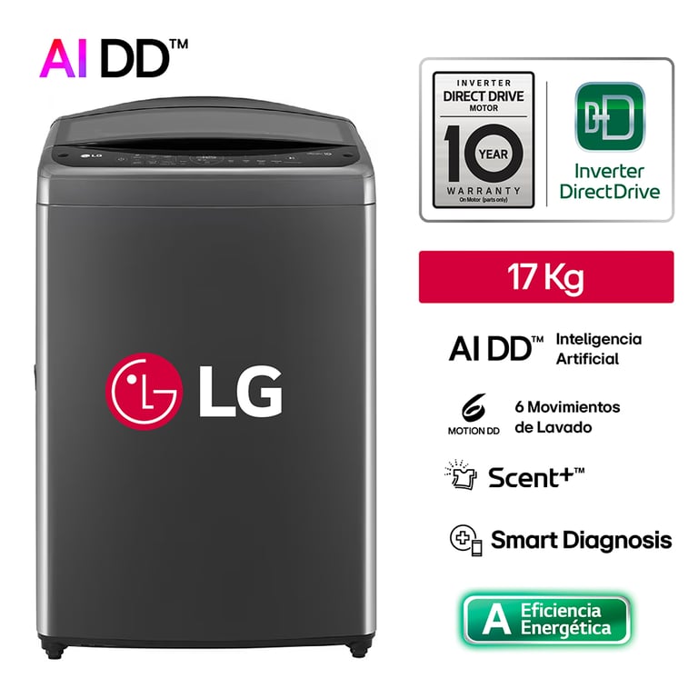 Lavadora WT17BV6T 17 Kg AI DD Carga Superior Negro Claro LG LG ...