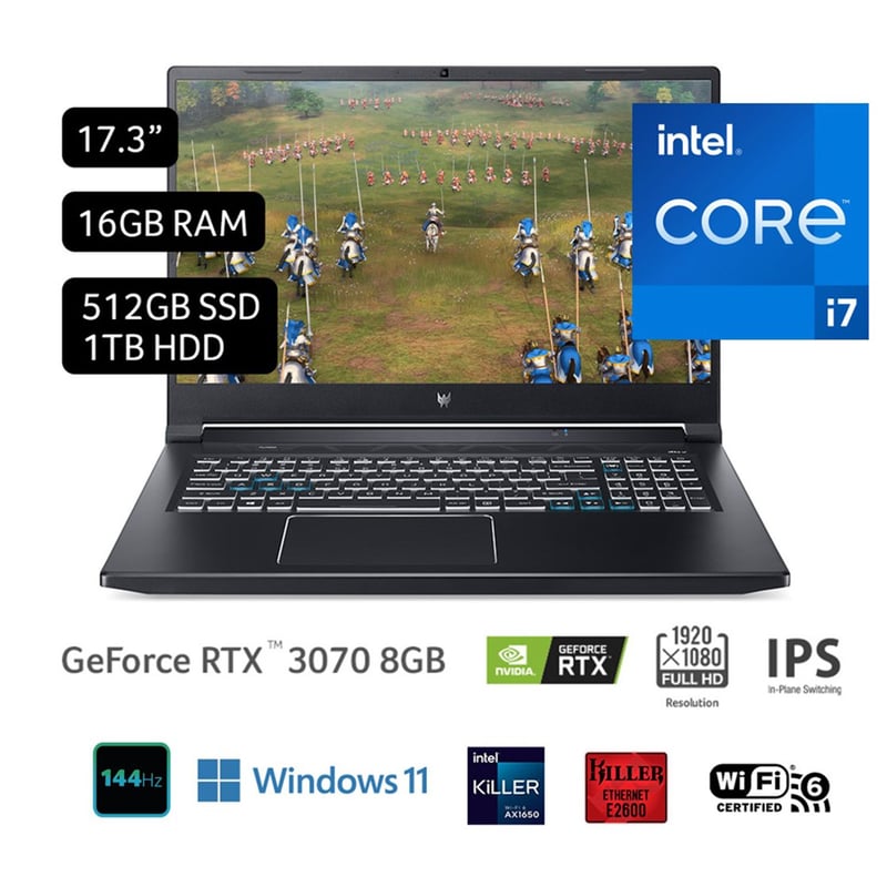Laptop Gamer ACER Predator Intel Core i7 11° Gen 16GB RAM 512 GB SSD 17 ...