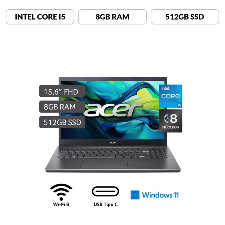Laptop Acer Intel Core i5 8GB 512GB SSD Aspire 5 12° Gen 15.6" ACER ...