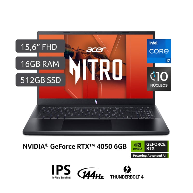 Gamer Acer Intel Core I7 Rtx4050 16gb 512gb Ssd 13° Gen Nitro V 15 15,6 ...