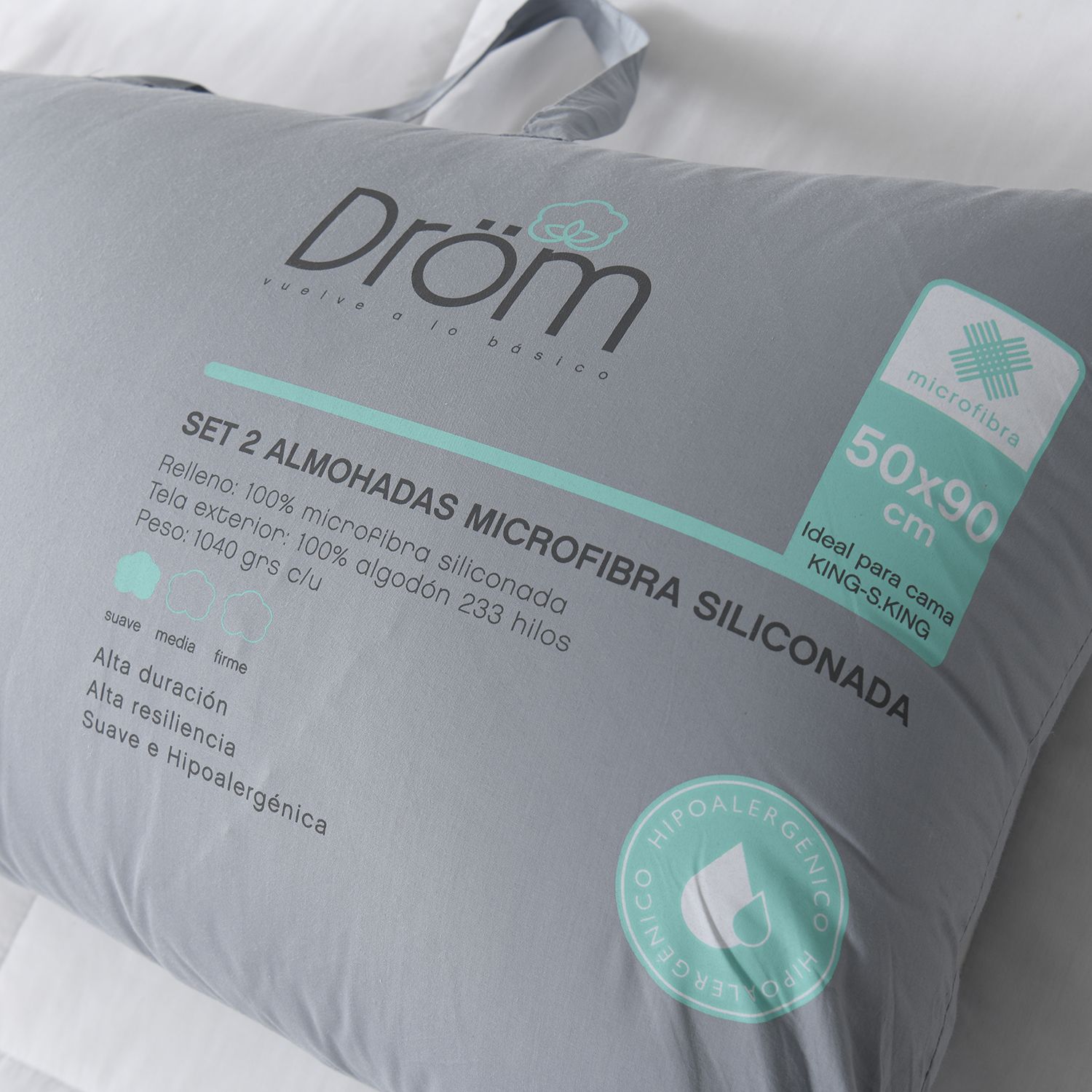 Pack x2 Almohada de Microfibra Siliconada Estándar 50x90cm DROM ...
