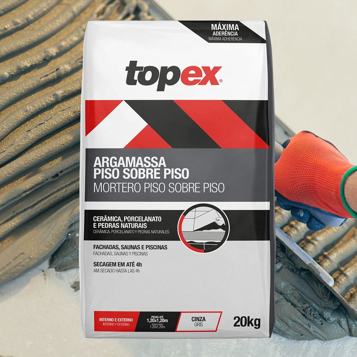 Argamassa Piso Sobre Piso Interno e Externo Cinza 20kg Topex - Sodimac ...