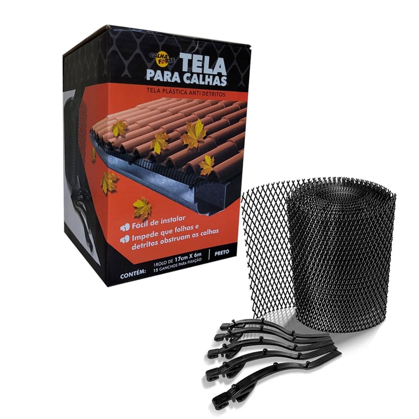 Tela Protetor de Calhas Pvc com Gancho Fixação,preto,0,17x6,0ml ...