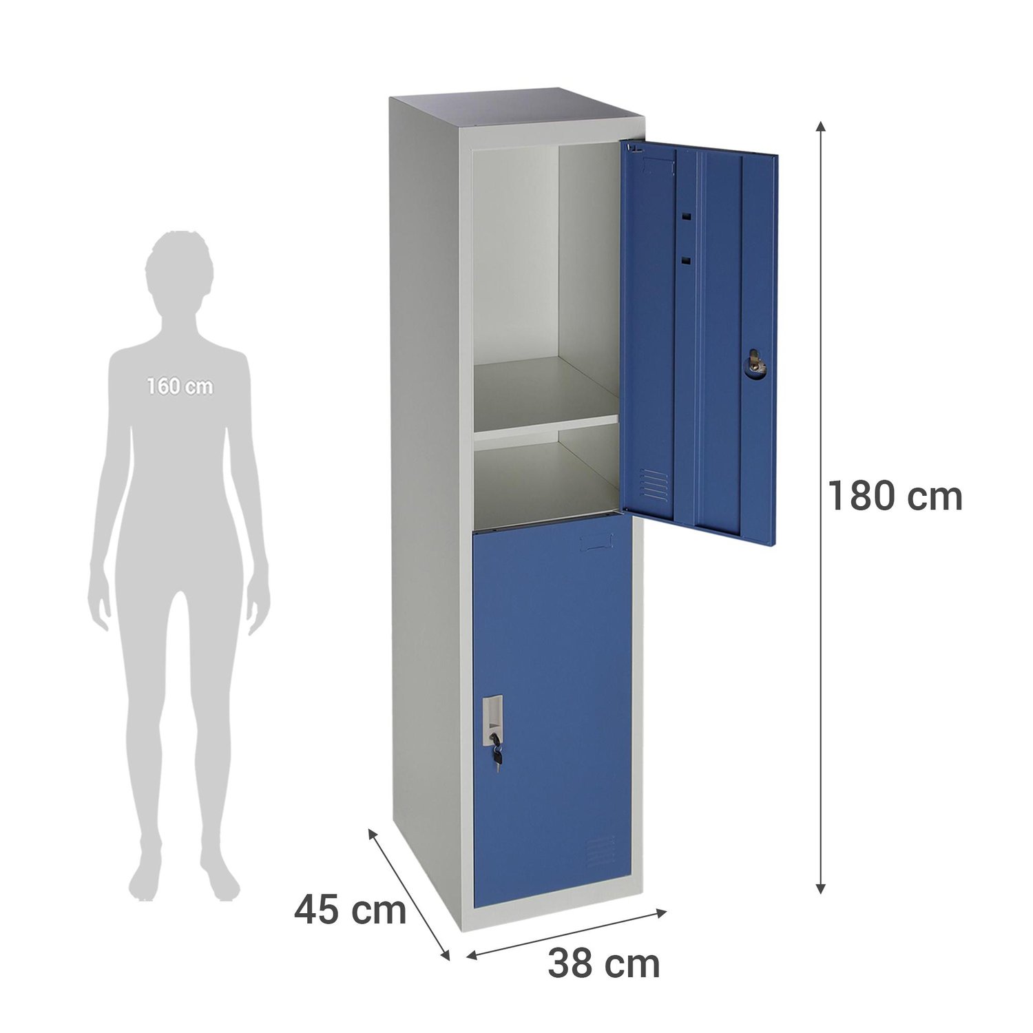 Locker de Oficina con Llave 2 Puerta(s) 2 Repisa(s) 38xx45 cm Gris/Azul ...