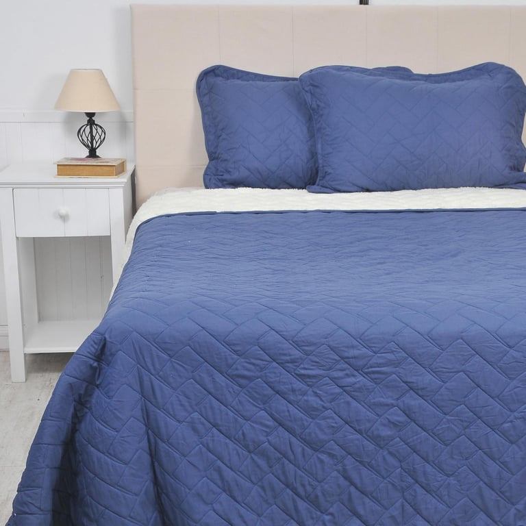 Cubrecama Quilt Sherpa Queen Azul | Sodimac - Falabella