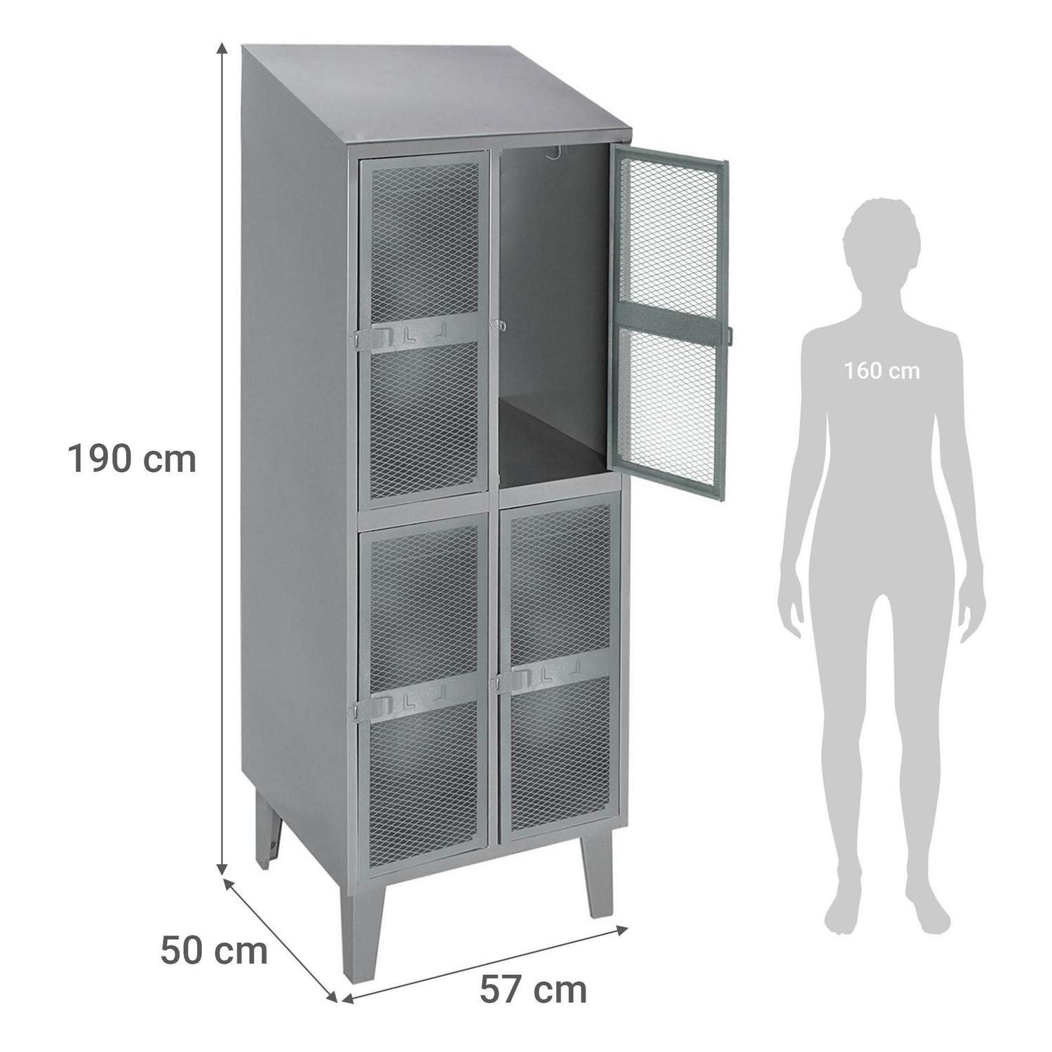 Locker Puerta Malla y Techo Inclinado 2 Cuerpos 4 Puerta(s) 57x190x50 ...