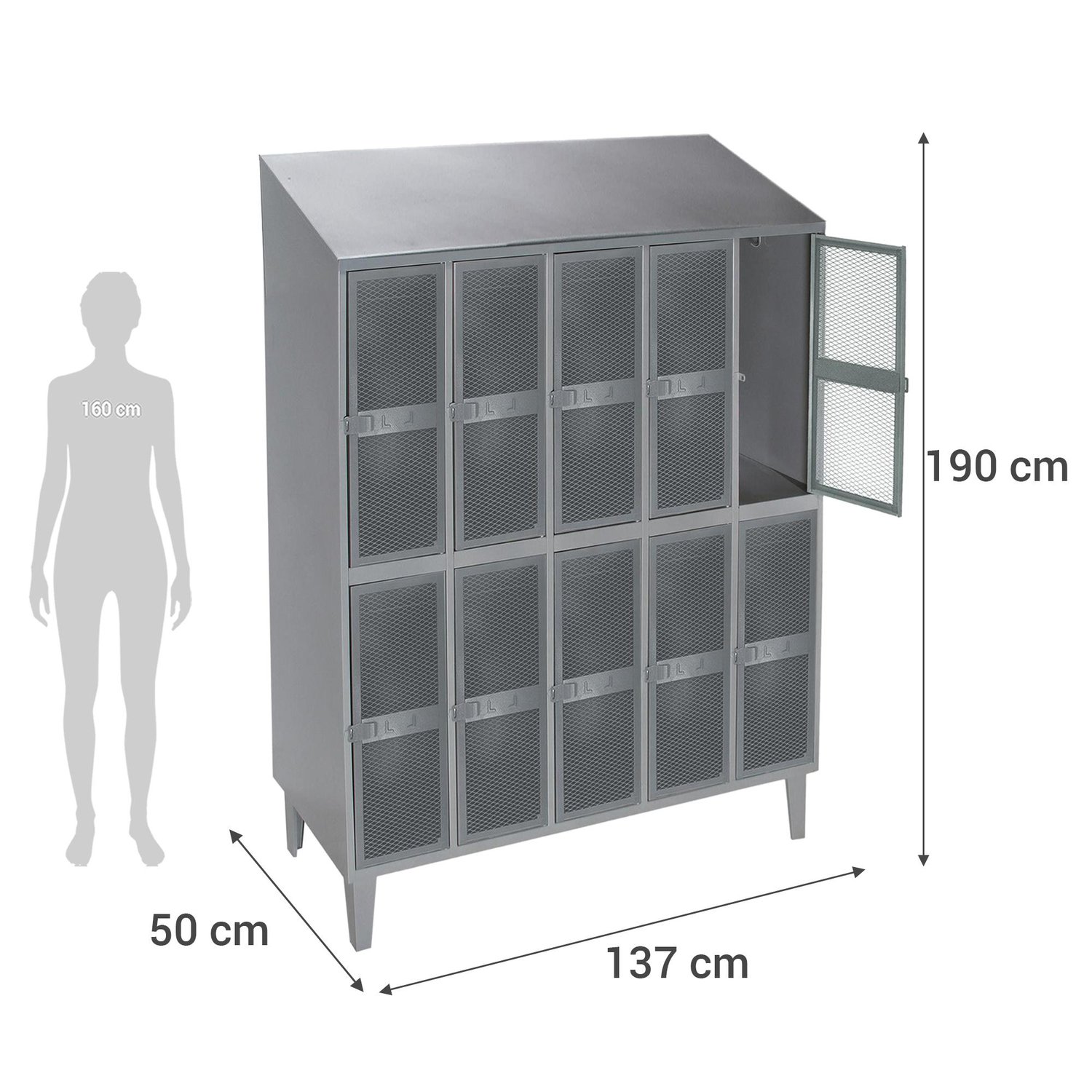 Locker Puerta Malla y Techo Inclinado 5 Cuerpos 10 Puerta(s) 137x190x50 ...