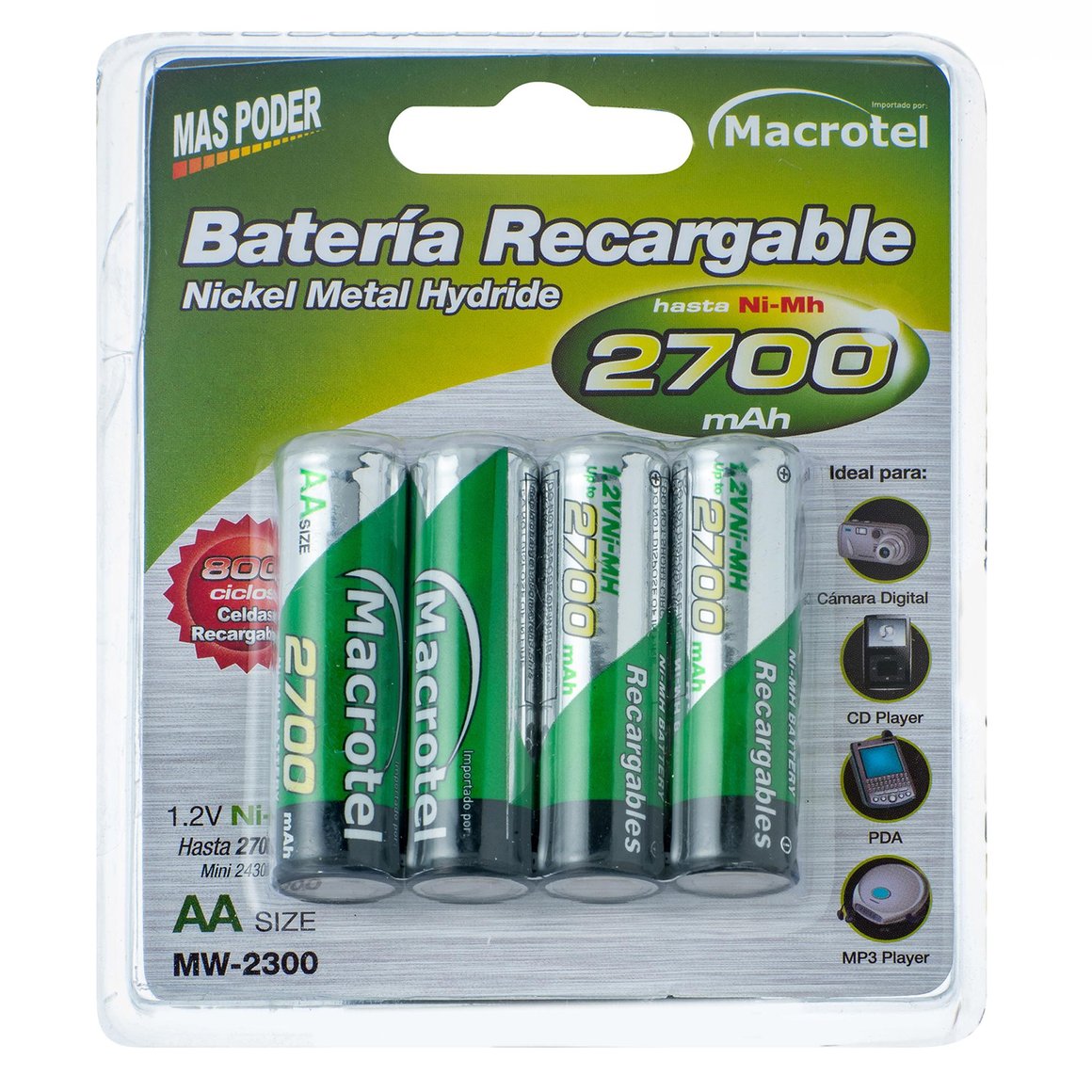 Pack de 4 pilas recargables AA 2700 mAh 1.2V | Sodimac - Falabella