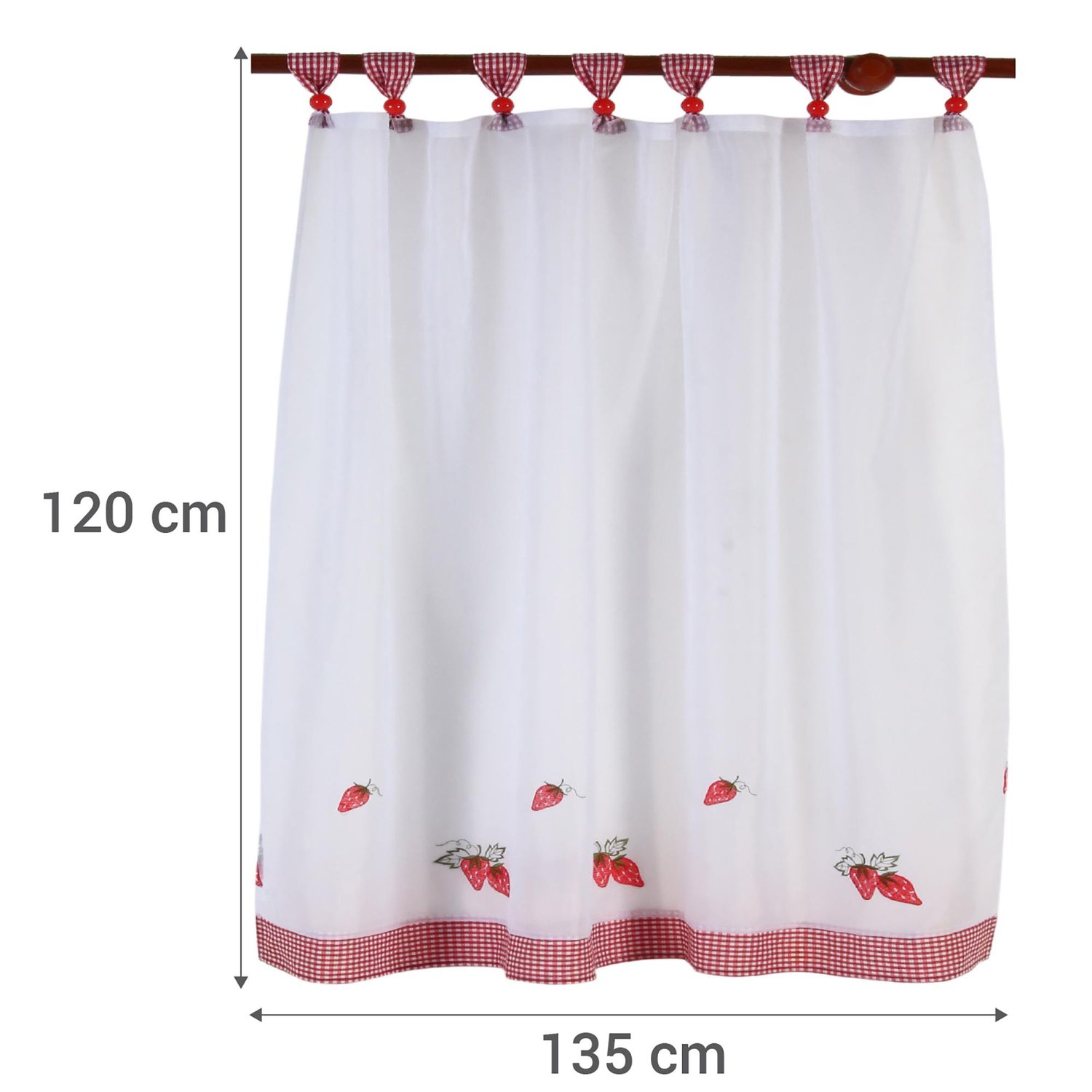 Cortina de cocina 120x135cm frutillas cuadrillé roja | Sodimac - Falabella