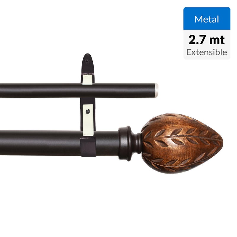 Set de Barra Cortina Doble 19/16 mm extensible 112-274 cm Madera Pino ...