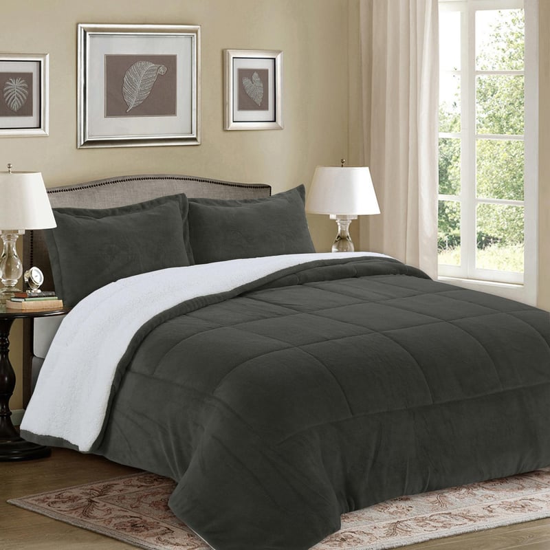 Cubrecama Quilt Sherpa Liso Gris King | Sodimac - Falabella