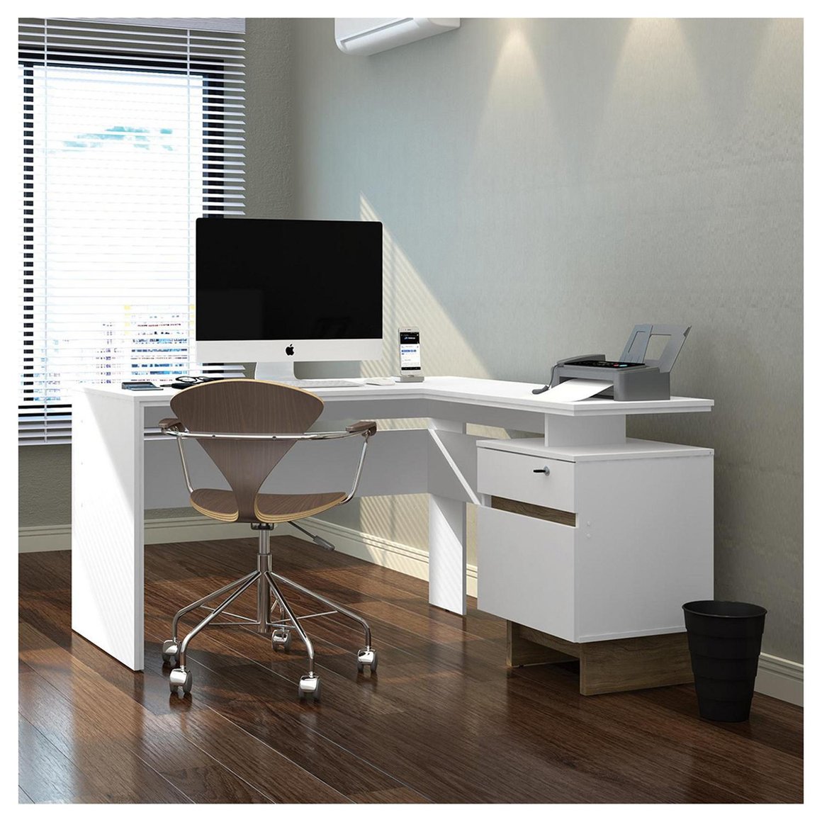Escritorio Esquinero York Blanco/Café 135.5x75.5x135.5 cm | Sodimac ...