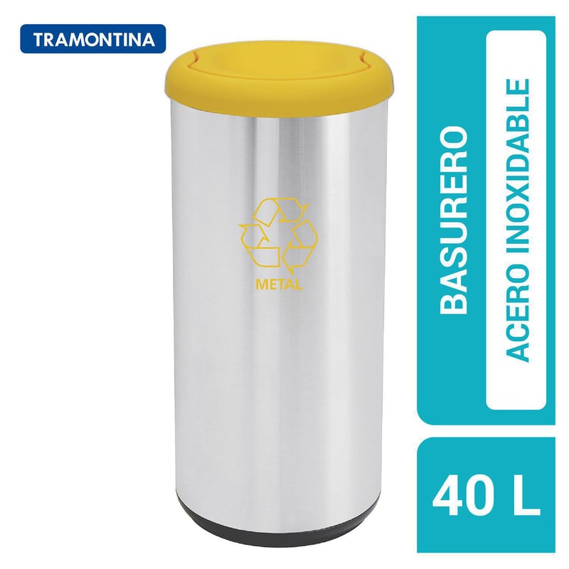 Basurero 40 Litros Acero inoxidable Gris/amarillo | Sodimac - Falabella