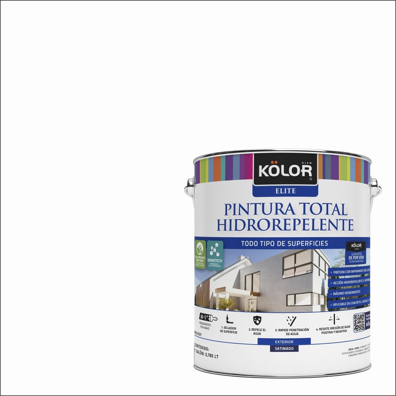 Pintura total hidrorepelente satín blanco 1galón | Sodimac - Falabella