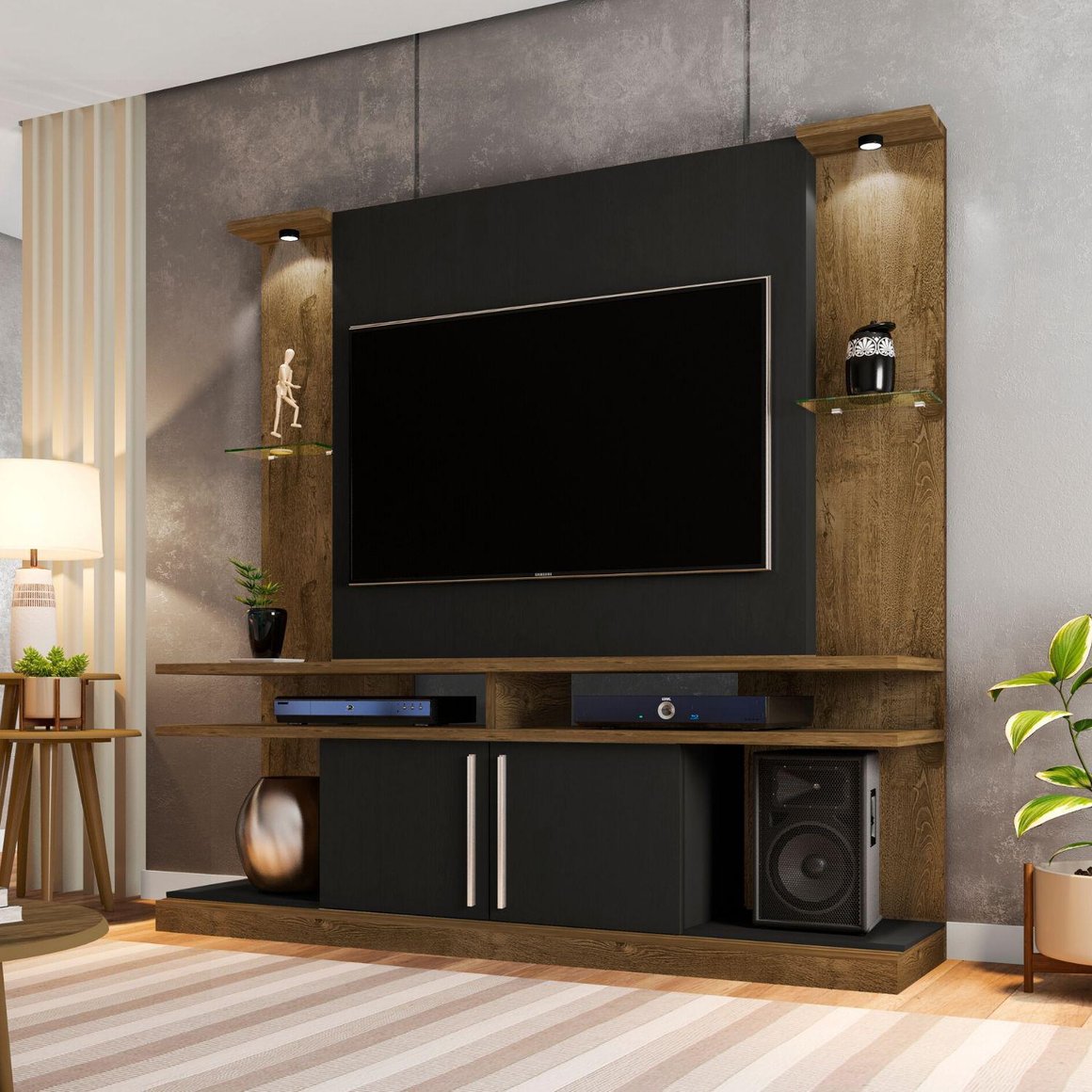 Rack TV 60" rústico negro 183x180x39 cm | Sodimac - Falabella