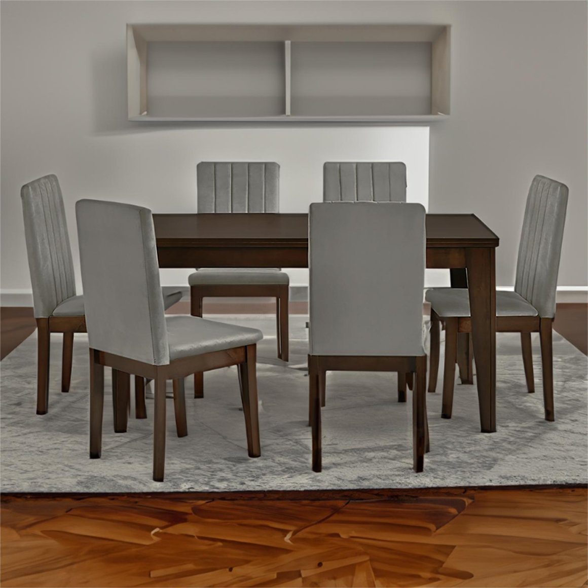 Comedor Lathi 6 Sillas Mesa Rectangular 90x78x150 cm Gris Claro ...