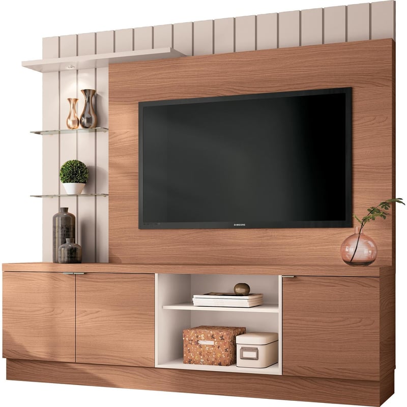 Estante moderno TV 60" 188x200x40 cm natural/blanco | Sodimac - Falabella