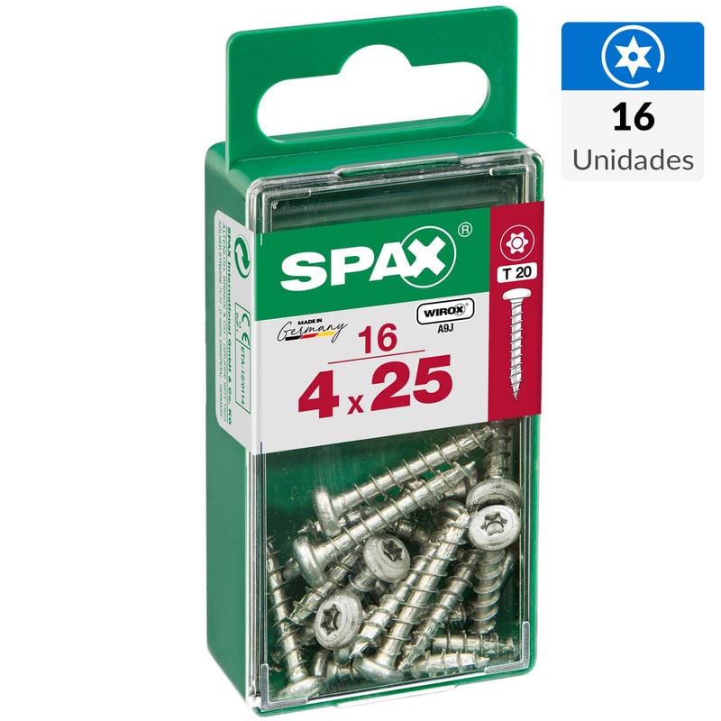 Tornillo Spax Tirafondo Cabeza Torx Madera Aglomerada 25 mm 4 mm 16 Unidades | Sodimac - Falabella