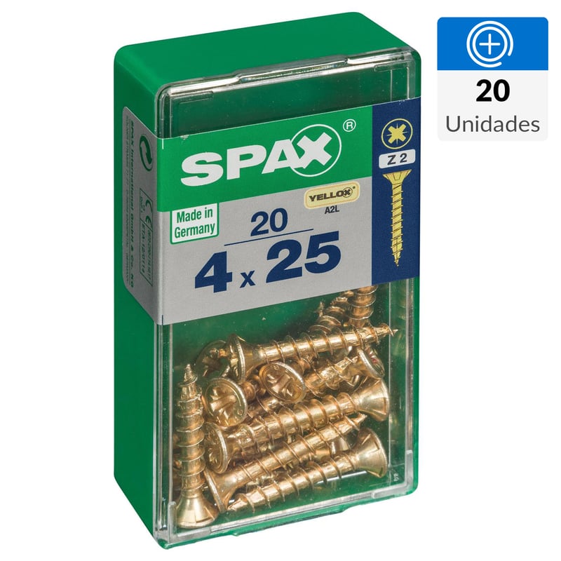 Tornillo Spax Tirafondo Cabeza Plana Madera Aglomerada 25 mm 4 mm 20 ...