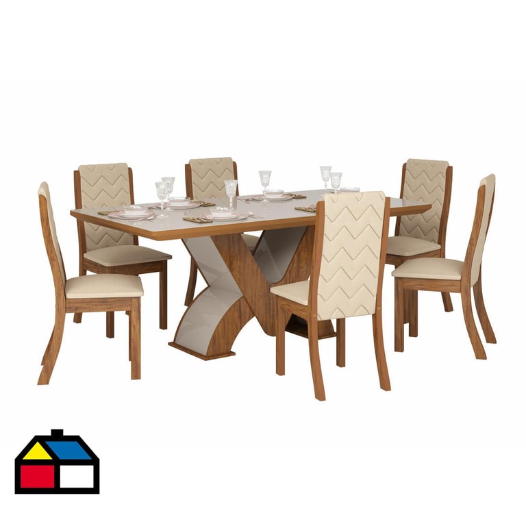 Juego de Comedor Austria 6 Sillas Mesa Rectangular 79x90x180 cm Café/Beige | Sodimac - Falabella