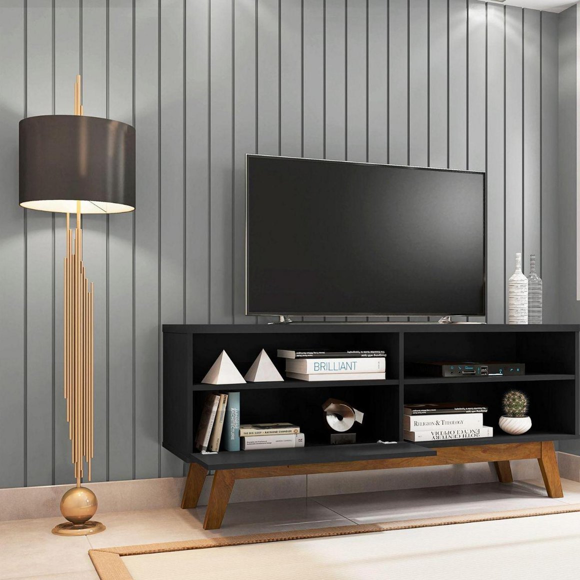 Rack TV 55" Paladio Negro 59x136x38 cm | Sodimac - Falabella