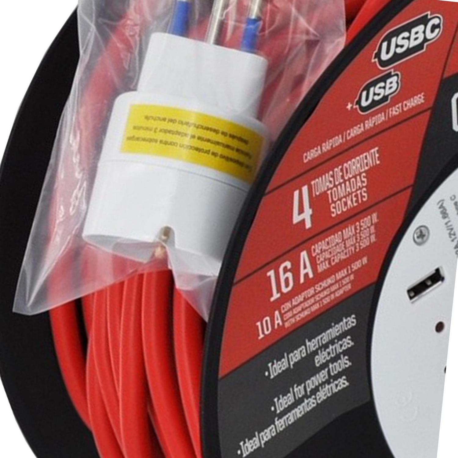 Carrete Alargador Shuko 1 USB 16/10A 1 Toma(s) 25 m Negro | Sodimac ...