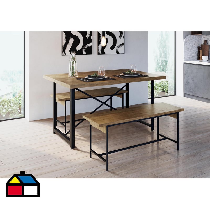 Comedor Steel York 4 Sillas Mesa Rectangular 90x75x136 cm Café/Negro ...