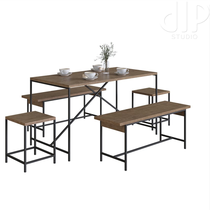 Comedor Steel York 6 Sillas Mesa Rectangular 90x75x136 cm Negro/Café ...