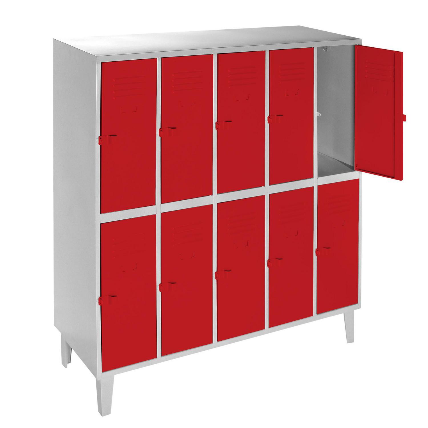 Locker Alta Resistencia 5 Cuerpos 10 Puerta(s) 110x170x45 cm Rojo ...