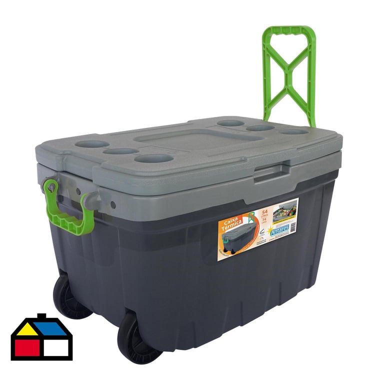 Cooler con Ruedas y Bandejas 54 l Gris/ Verde | Sodimac - Falabella